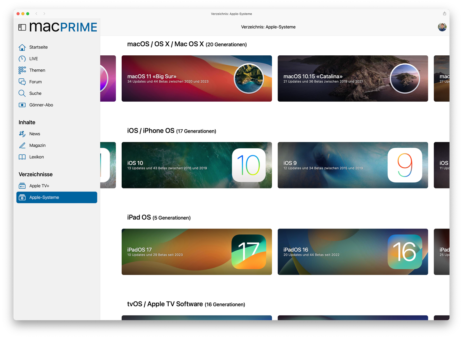 Neu: Umfassendes Apple-Systeme-Verzeichnis auf macprime.ch